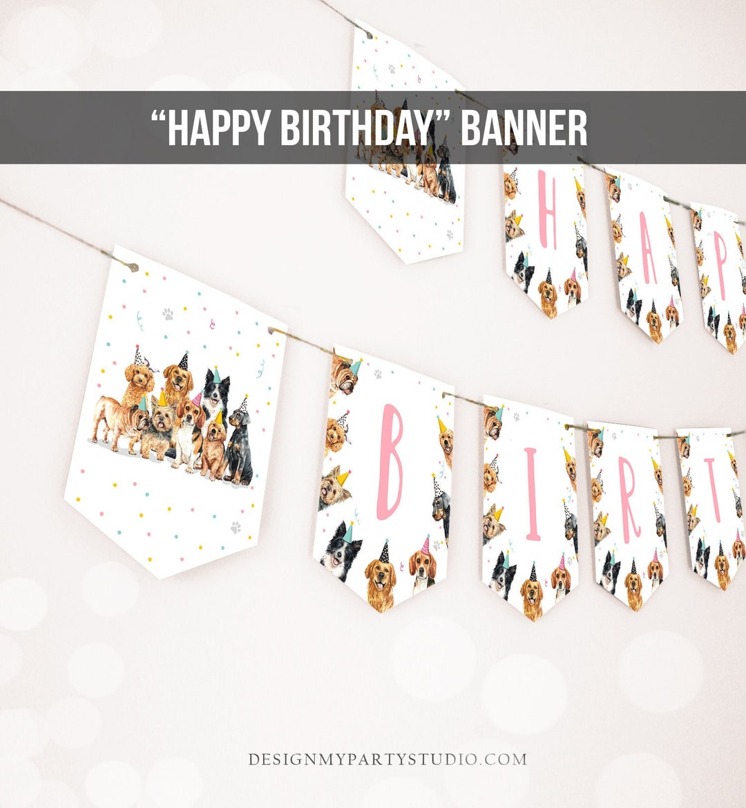 Happy Birthday Banner Dog Birthday Banner Puppy Pawty Girl Decor Animal ...