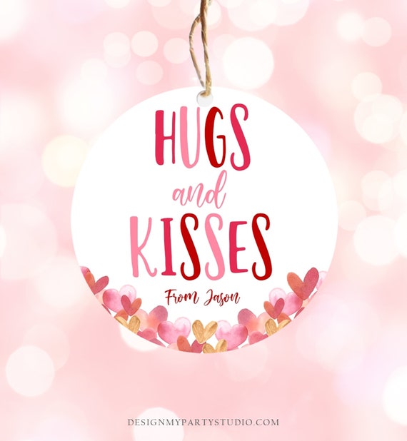 Editable Hugs and Kisses Tag Happy Valentine's Day Cookies Tag Sticker ...