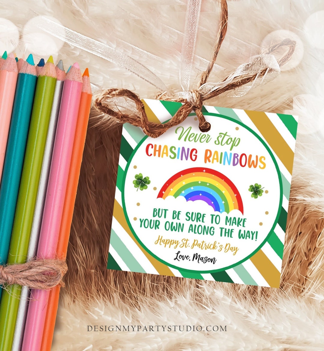 Editable Chasing Rainbows Tag St Patrick's Day Favor Tags Gift Kids ...