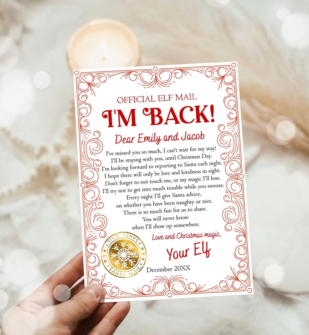 Editable Elf Arrival Letter Return Letter Christmas Elf I'm Back Elf ...