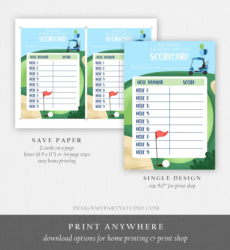 Editable Golf Score Card Birthday Par-tee Game Golfing 9 and 18 Holes ...