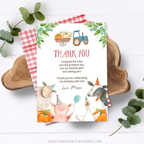 Editable Farm Animals Thank You Card Blue Tractor Farm - Etsy