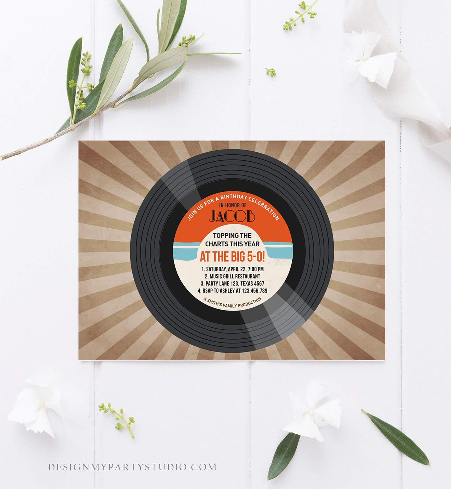 Editable Adult Birthday Invitation Vintage Vinyl Record Invite Oldies ...