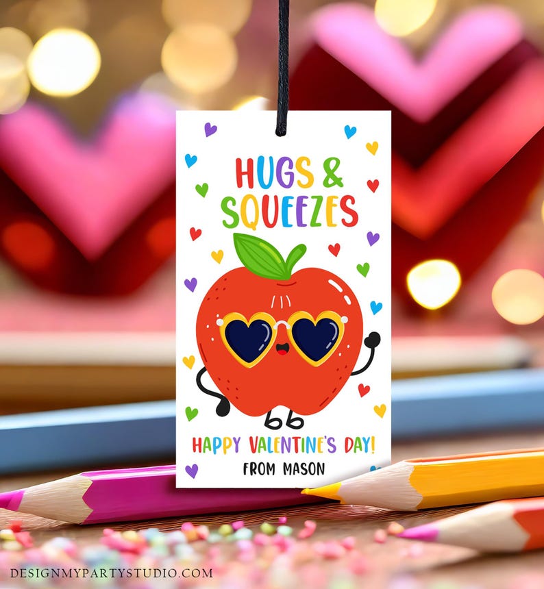 Editable Hugs and Squeezes Valentines Day Gift Tag Applesauce Fruit ...