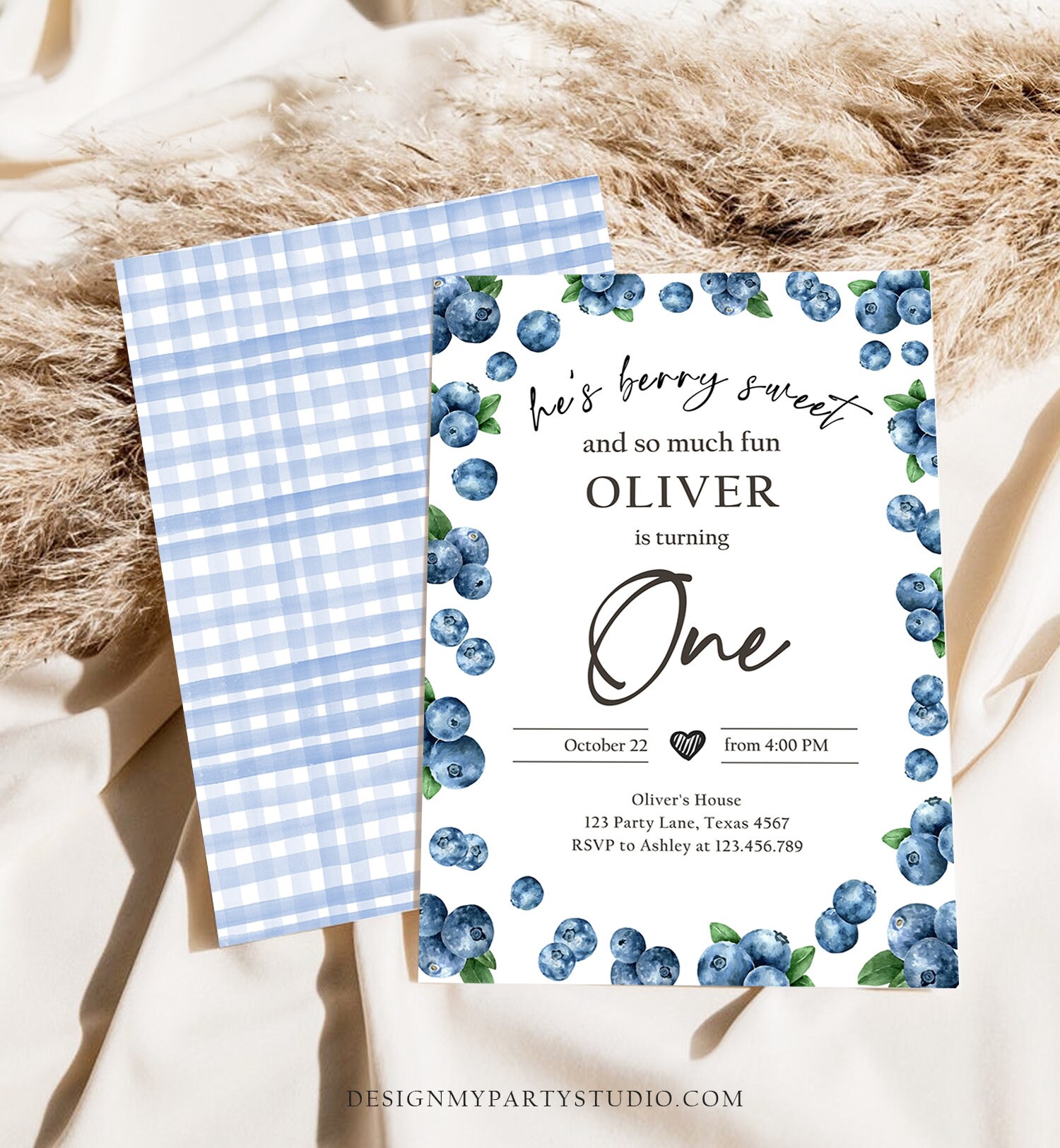 Editable Blueberry Birthday Invitation First Birthday Berry | Etsy