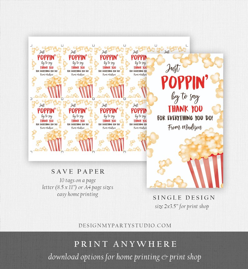 Editable Popcorn Appreciation Tag Thank You Tag Teacher Tag - Etsy