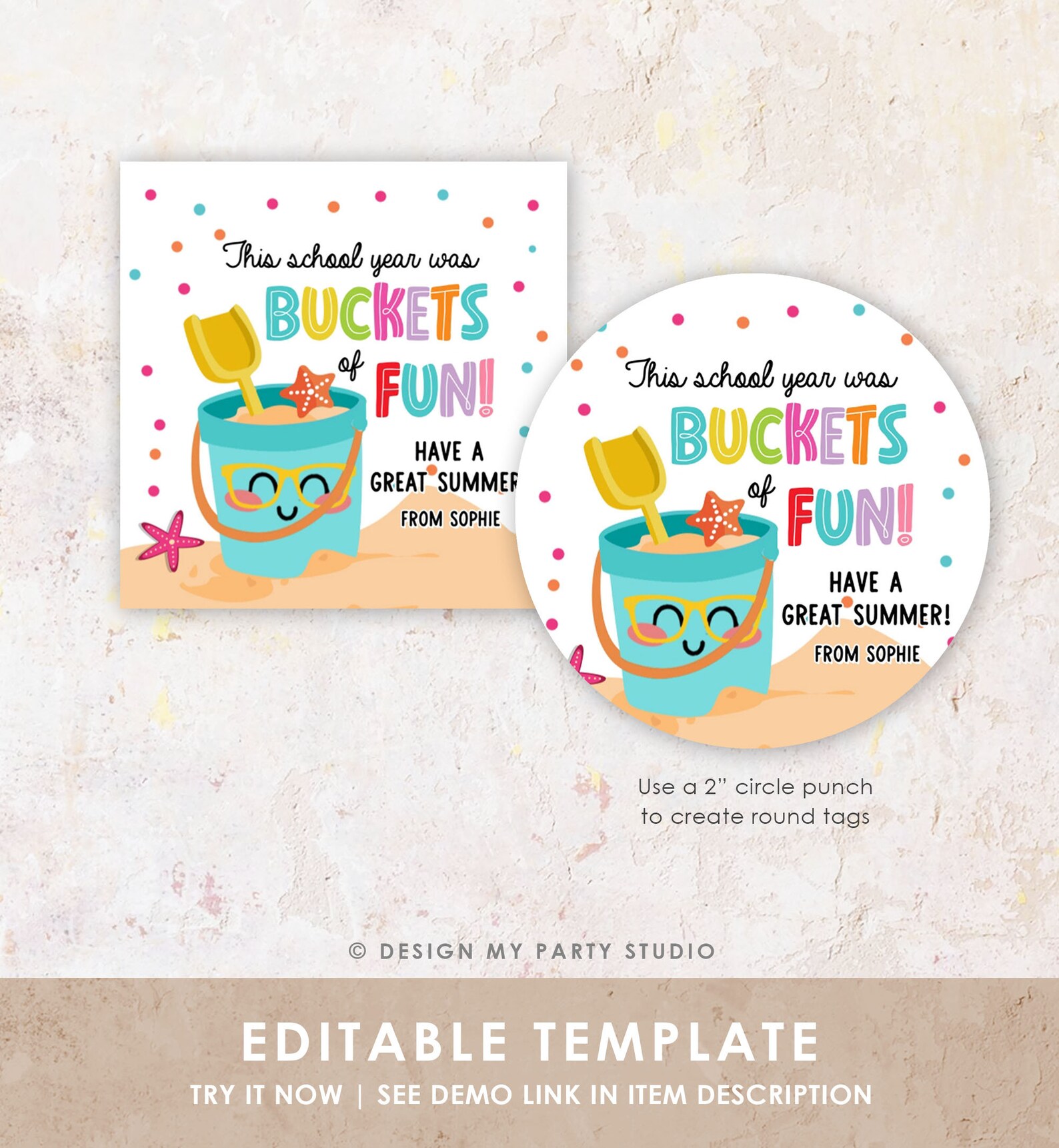 Editable Last Day of School Tag Buckets of Fun Summer End of Year Tag ...
