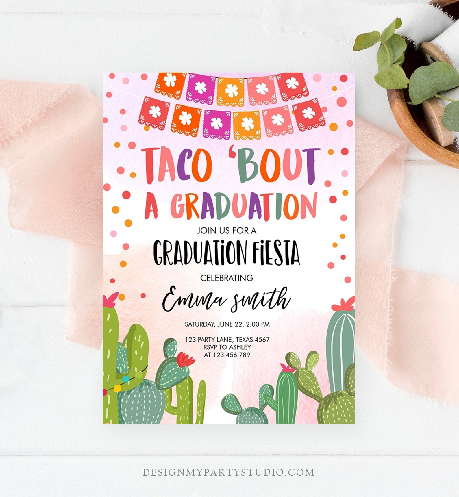 Editable Taco Bout a Graduation Party Invitation Fiesta Graduation ...