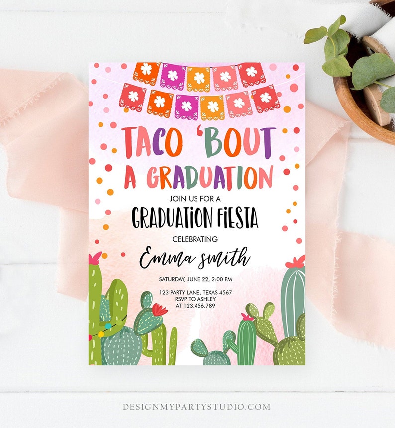 Editable Taco Bout a Graduation Party Invitation Fiesta Graduation ...