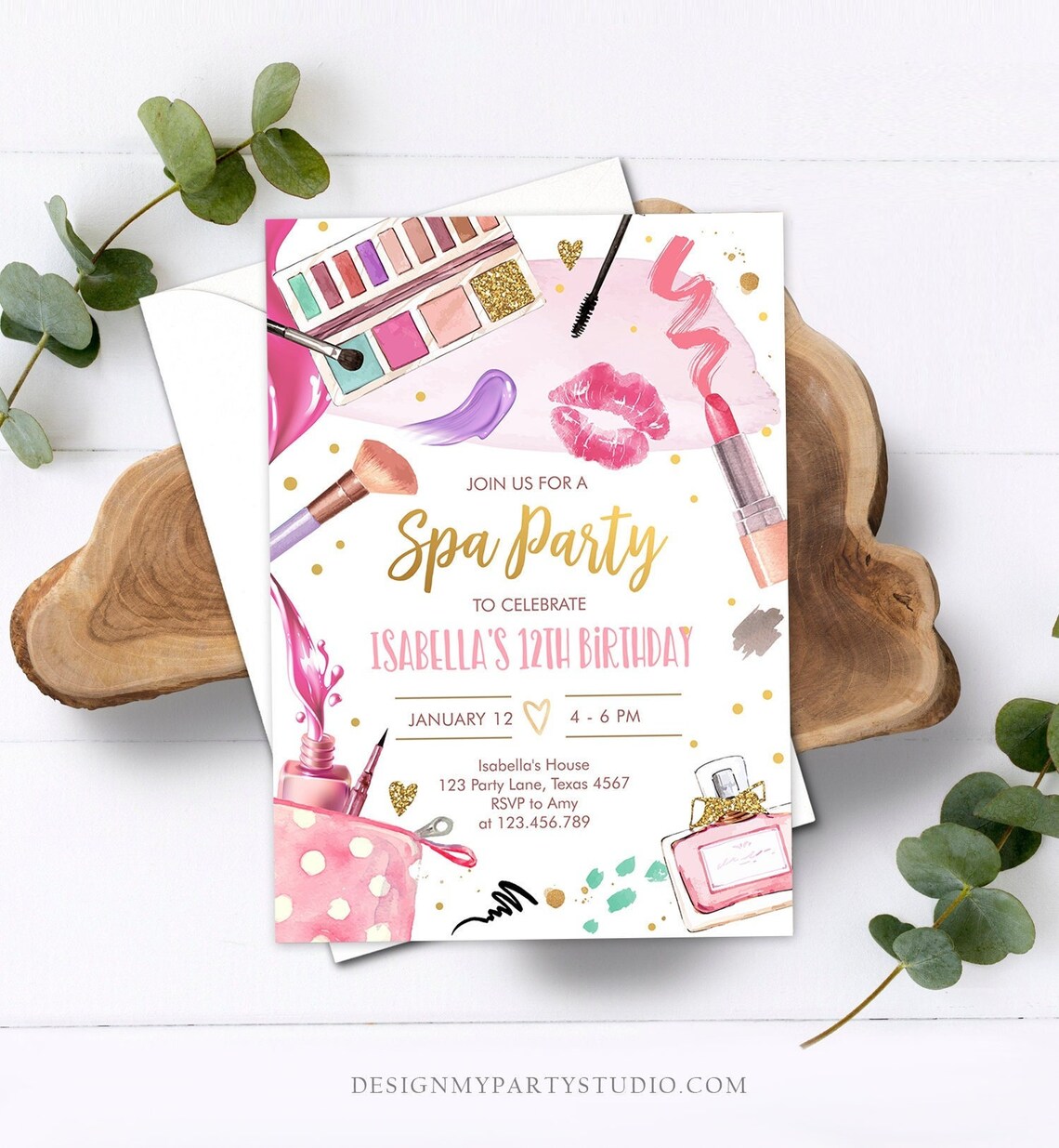 Editable Spa Makeup Birthday Invitation Glam Party Girl Birthday Tween ...