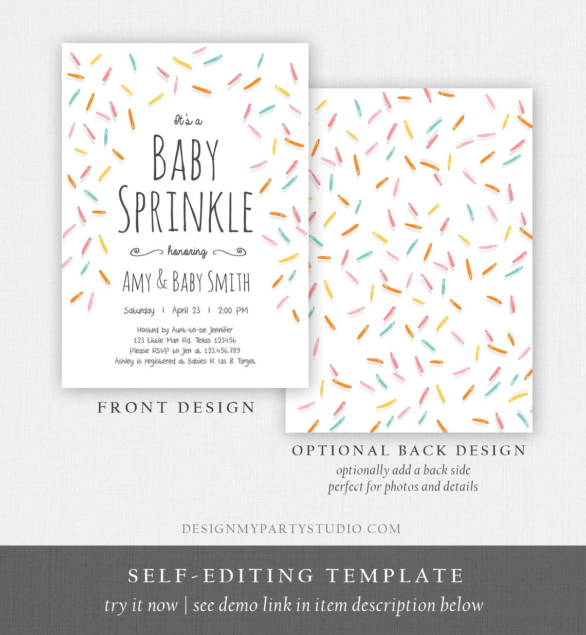 Editable Baby Sprinkle Shower Invitation Baby Shower Coed Shower Gender ...