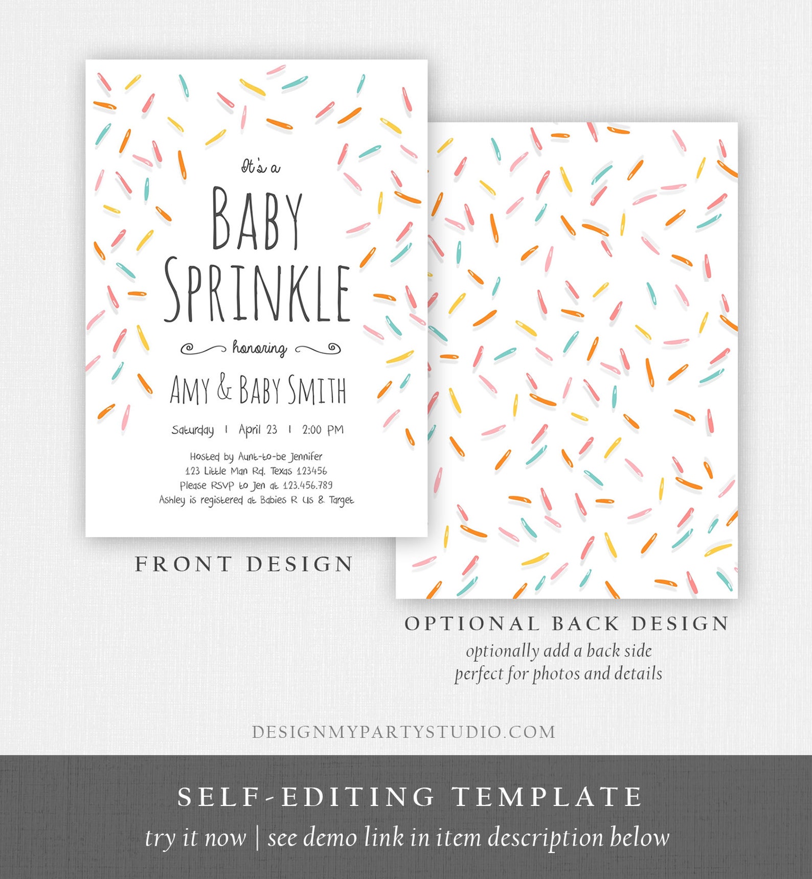 Editable Baby Sprinkle Shower Invitation Baby Shower Coed Shower Gender ...