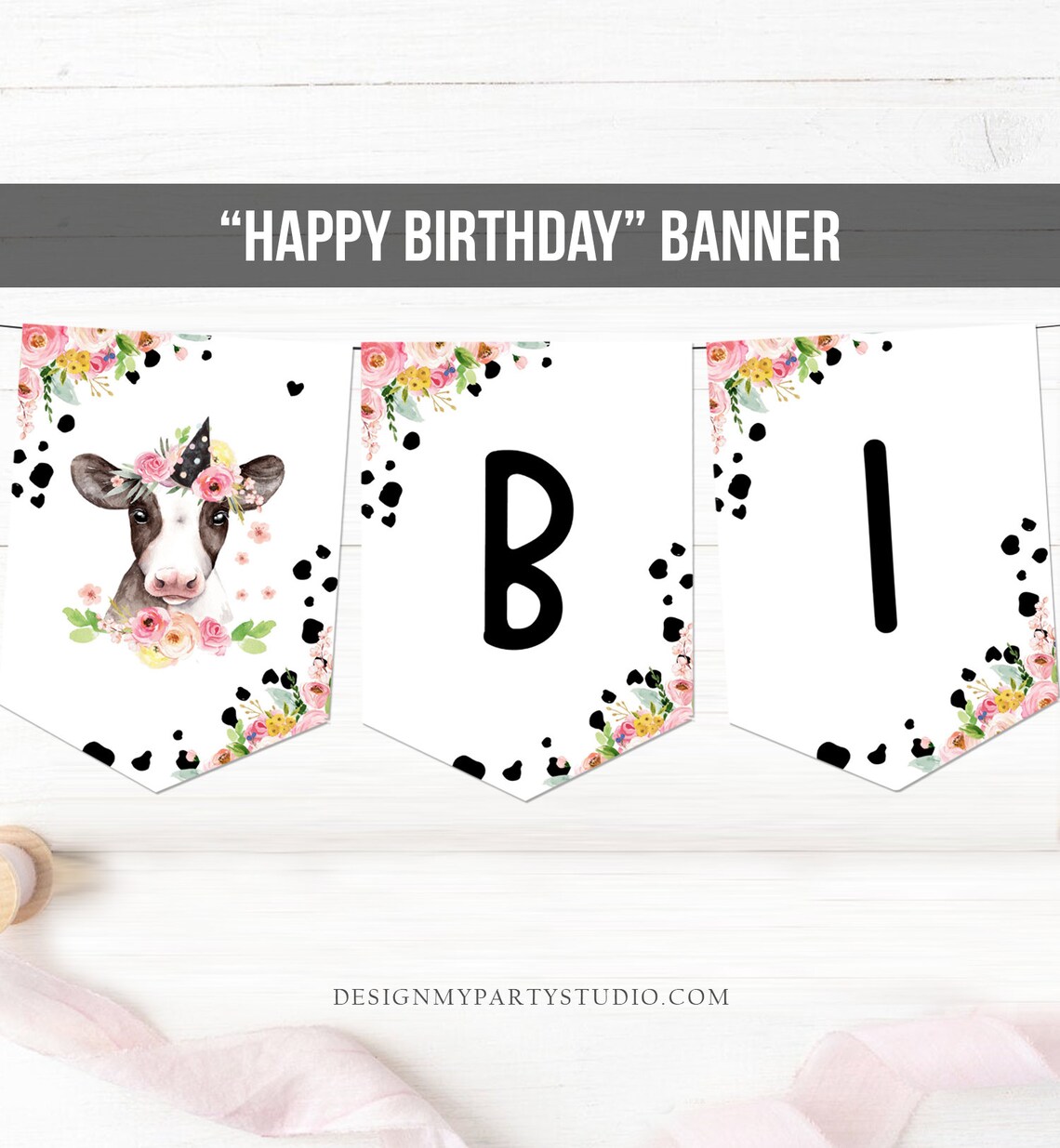 Happy Birthday Banner Cow Birthday Banner Farm Animals Girl Barnyard ...