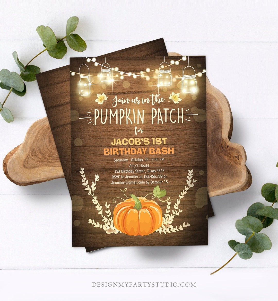 Editable Little Pumpkin Birthday Invitation Orange Pumpkin Patch Autumn ...