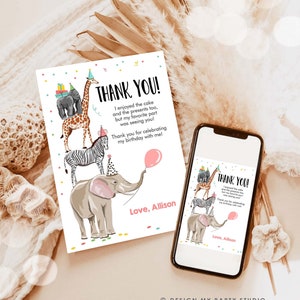 Editable Thank You Card Party Animals Thank You Note Wild Safari ...