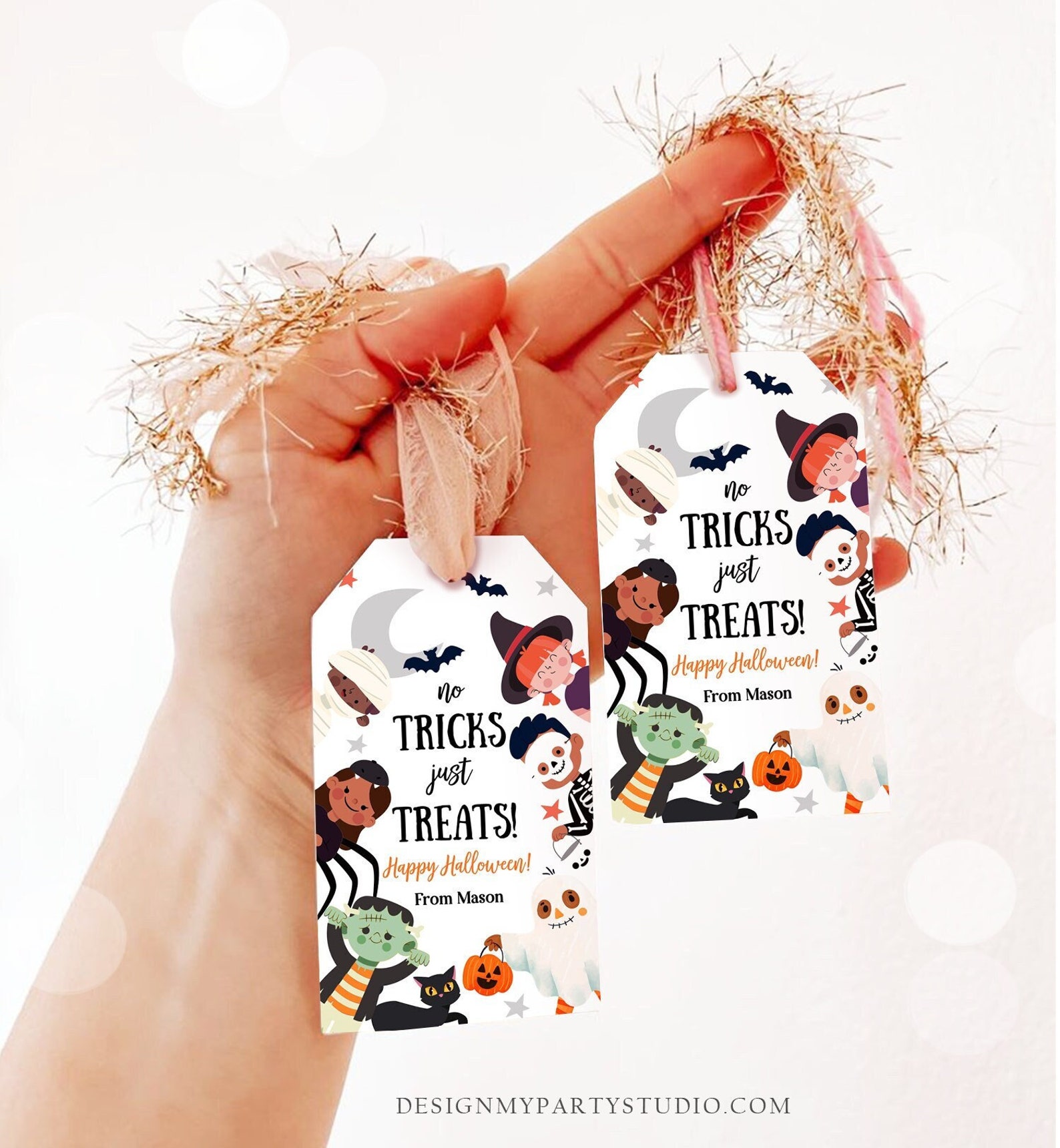 Editable Halloween Gift Tag No Tricks Just Treats Halloween Trick or ...