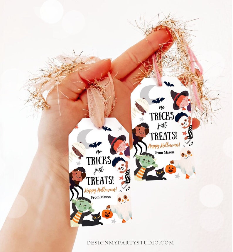 Editable Halloween Gift Tag No Tricks Just Treats Halloween Trick or ...