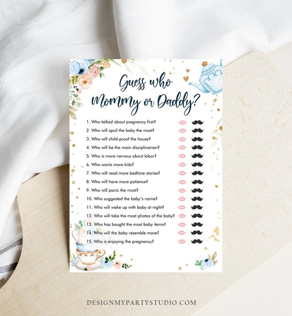 Editable Mommy or Daddy Baby Shower Game Guess Who Mom Dad Tea Party ...