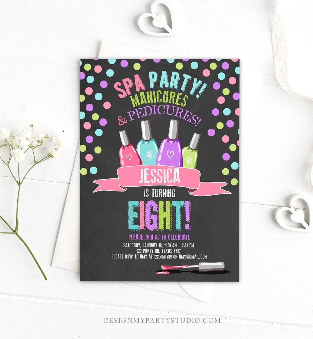 Editable Spa Birthday Invitation Manicures Pedicure Nail Salon Party ...