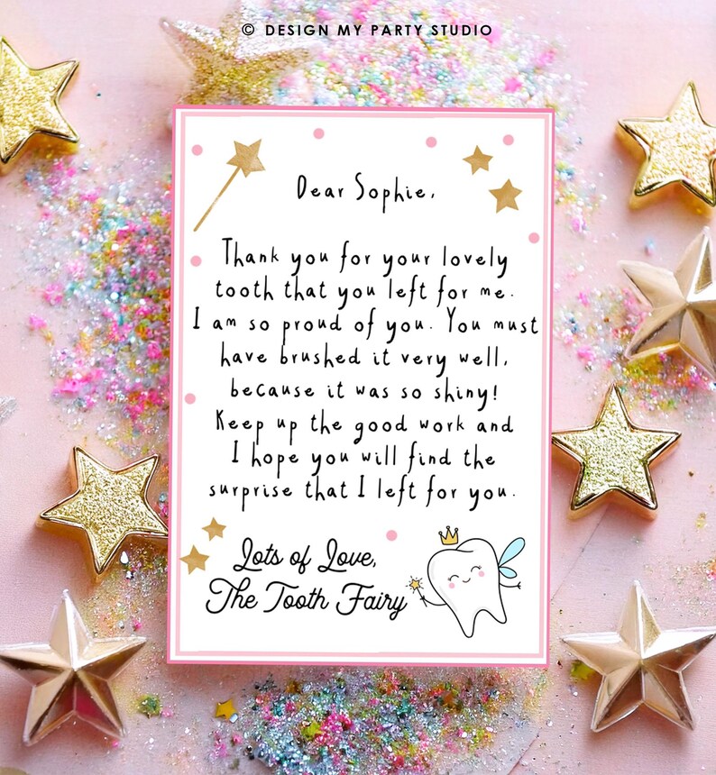 Editable Mini Tooth Fairy Set Pink Receipt and Letter With Envelope ...