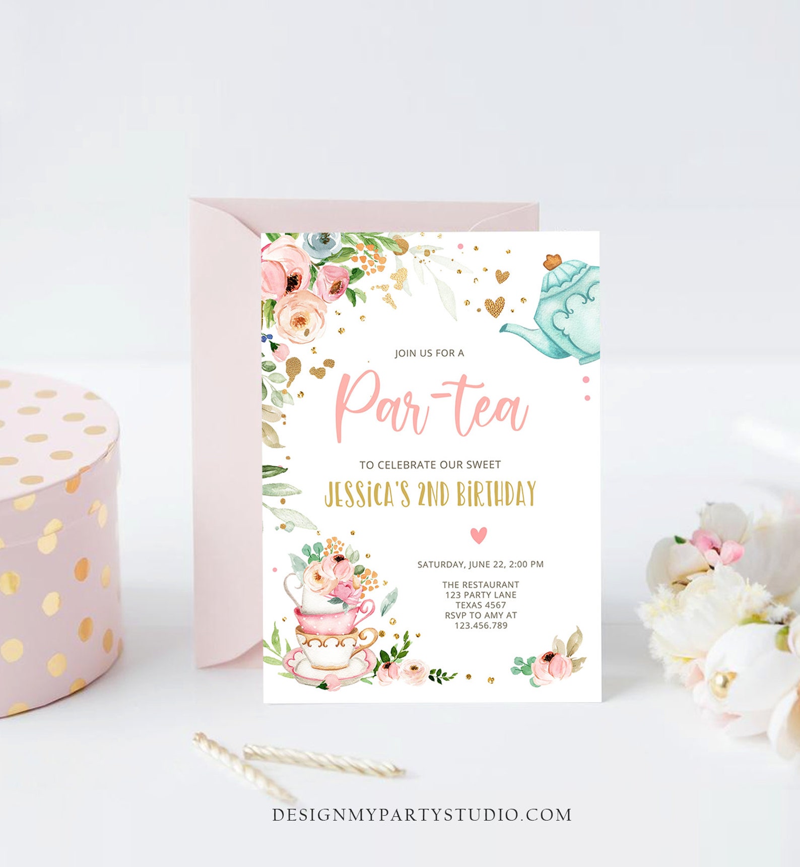 Editable Tea Party Birthday Invitation Par-tea Birthday Invite - Etsy