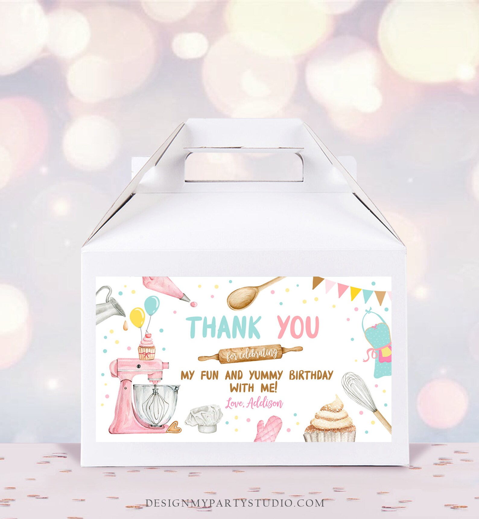 Editable Baking Birthday Gable Gift Box Label Baking Party Girl Treat ...