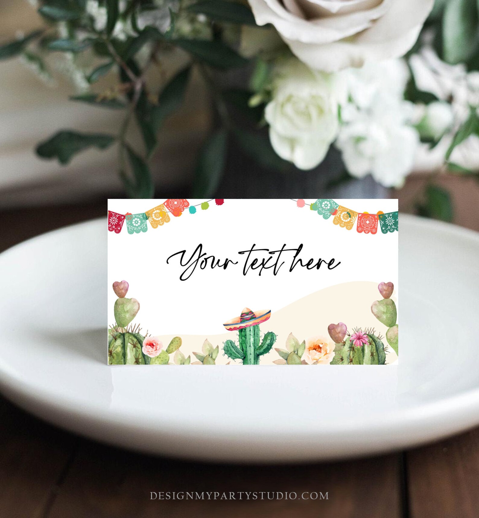Editable Fiesta Cactus Food Labels Fiesta Party Place Card Tent Card ...