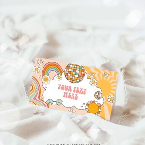 Editable Retro Groovy Food Labels Boho Birthday Place Card Tent Card ...