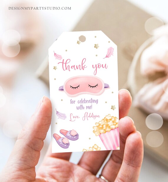 Editable Slumber Party Thank You Tag Sleepover Favor Tags Pink Girl ...