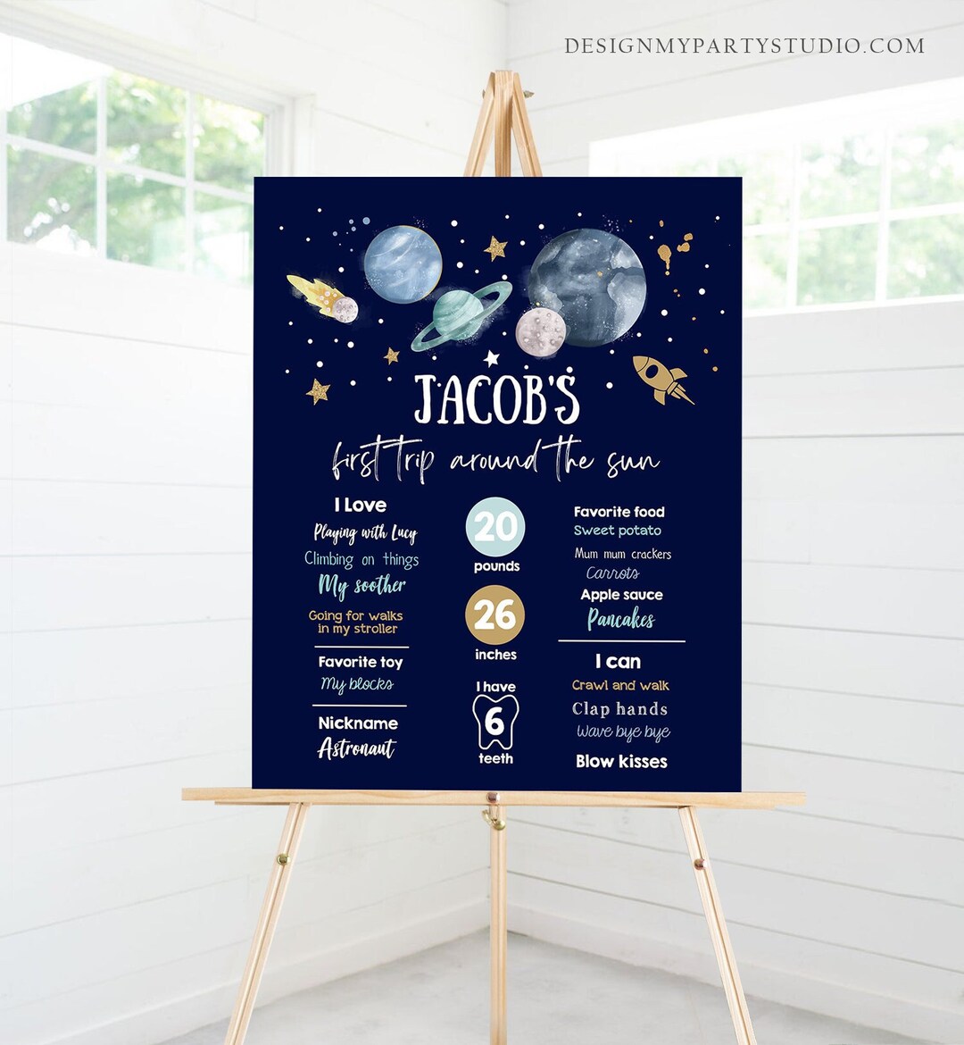 Editable Outer Space Birthday Milestone Sign First Trip Around the Sun ...