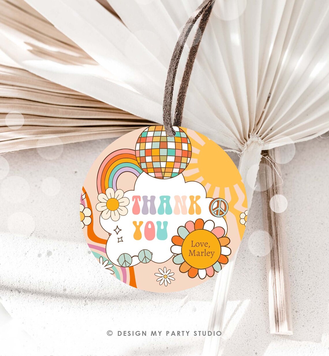 Editable Groovy Favor Tag Birthday Hippie Boho Retro Flower Power 70's ...