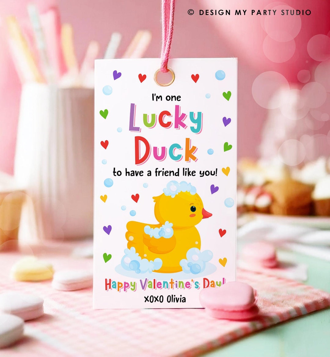 Editable One Lucky Duck Valentines Day Gift Tag Valentine Bath Rubber ...
