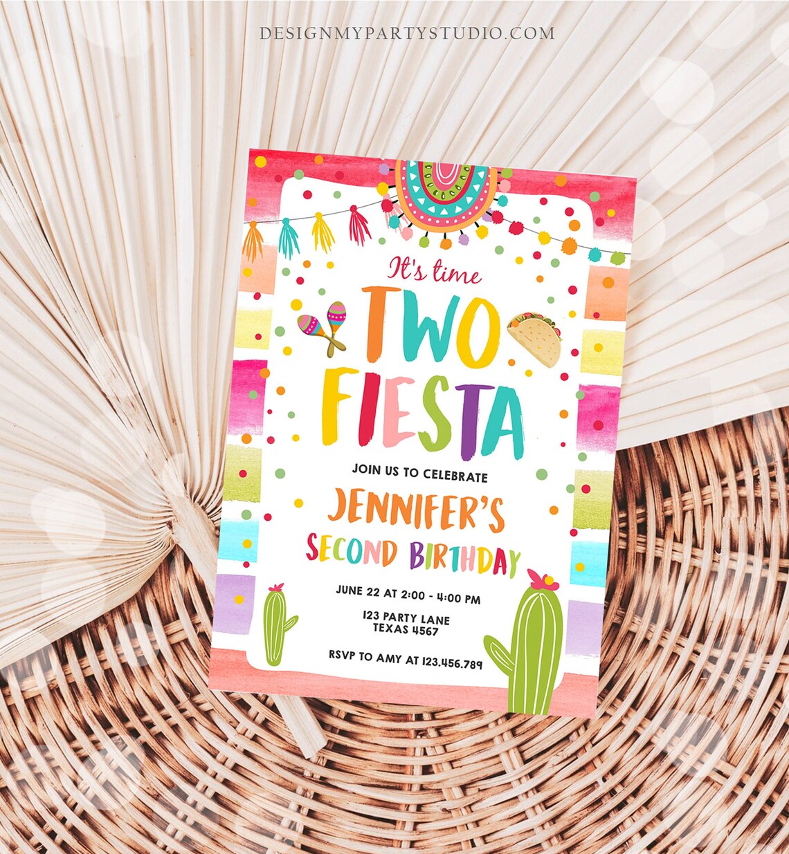 Editable It's Time Two Fiesta Birthday Invitation Second | Etsy