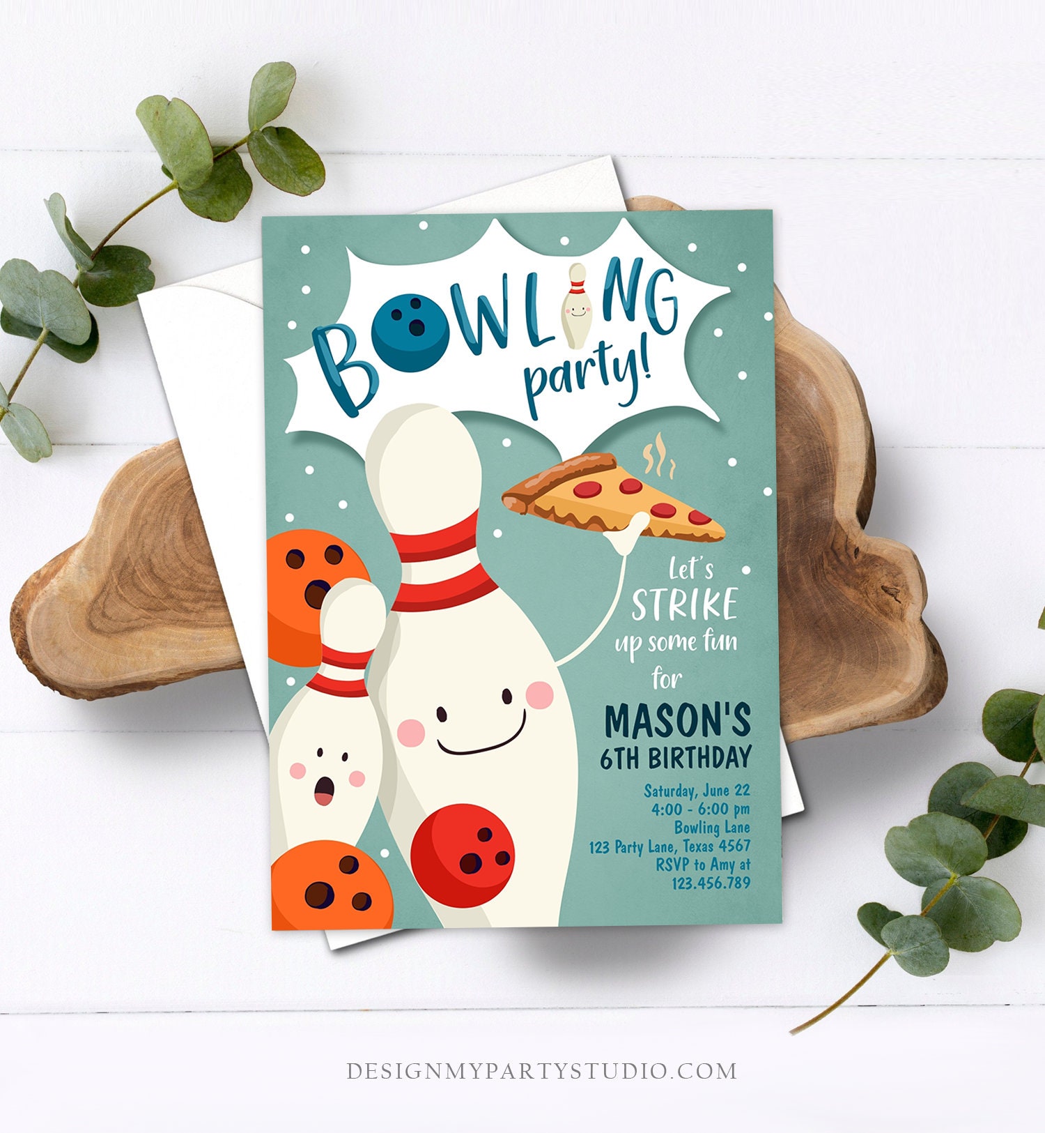 Editable Bowling Birthday Invitation Strike up Some Fun Boy - Etsy