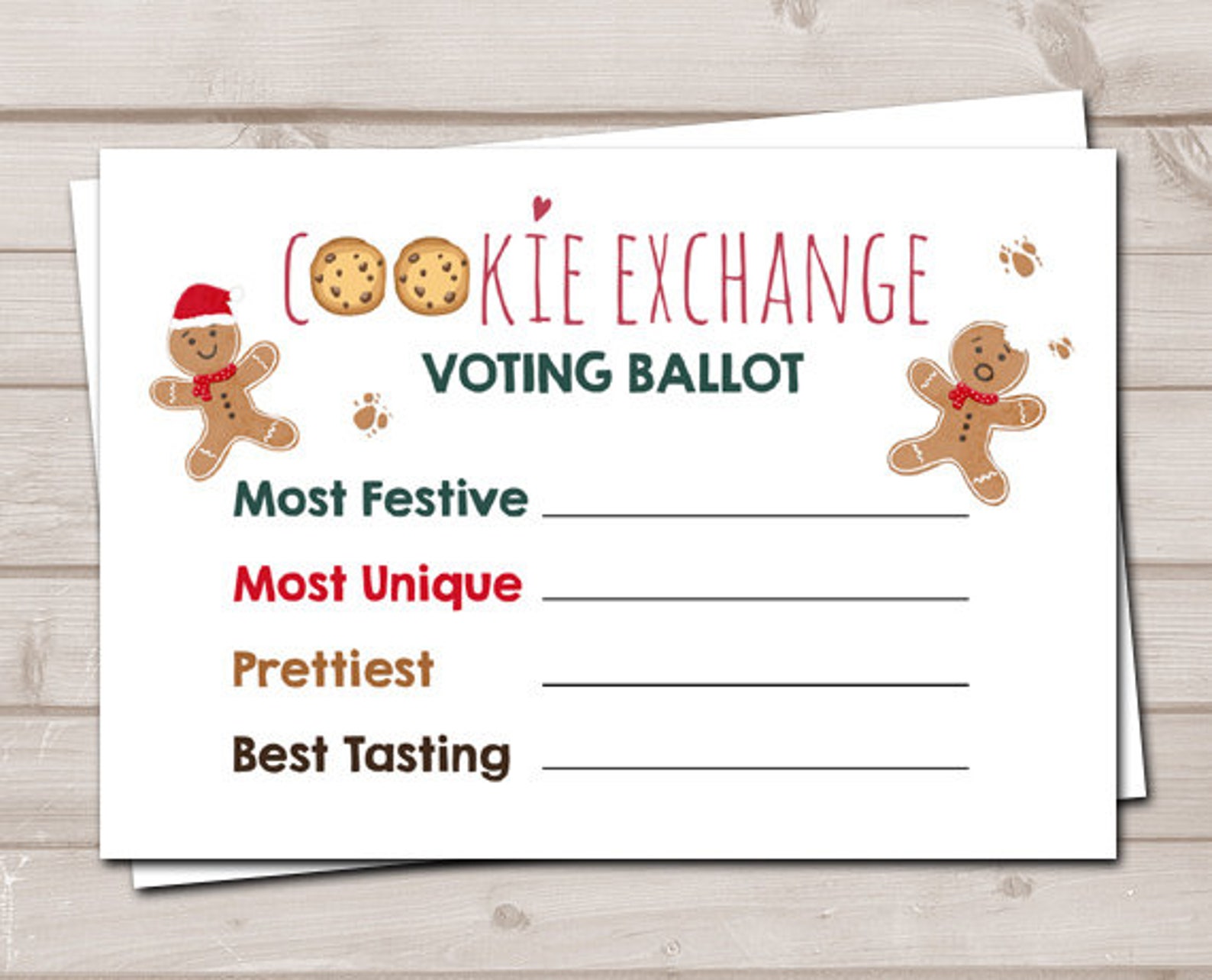 Cookie Exchange Voting Ballots Cookie Vote Cards Christmas Cookie Party ...