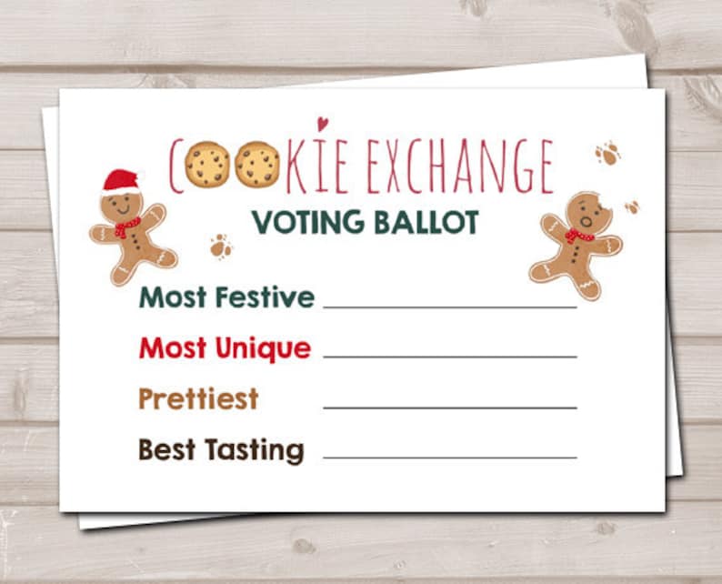 Cookie Exchange Voting Ballots Cookie Vote Cards Christmas Cookie Party ...
