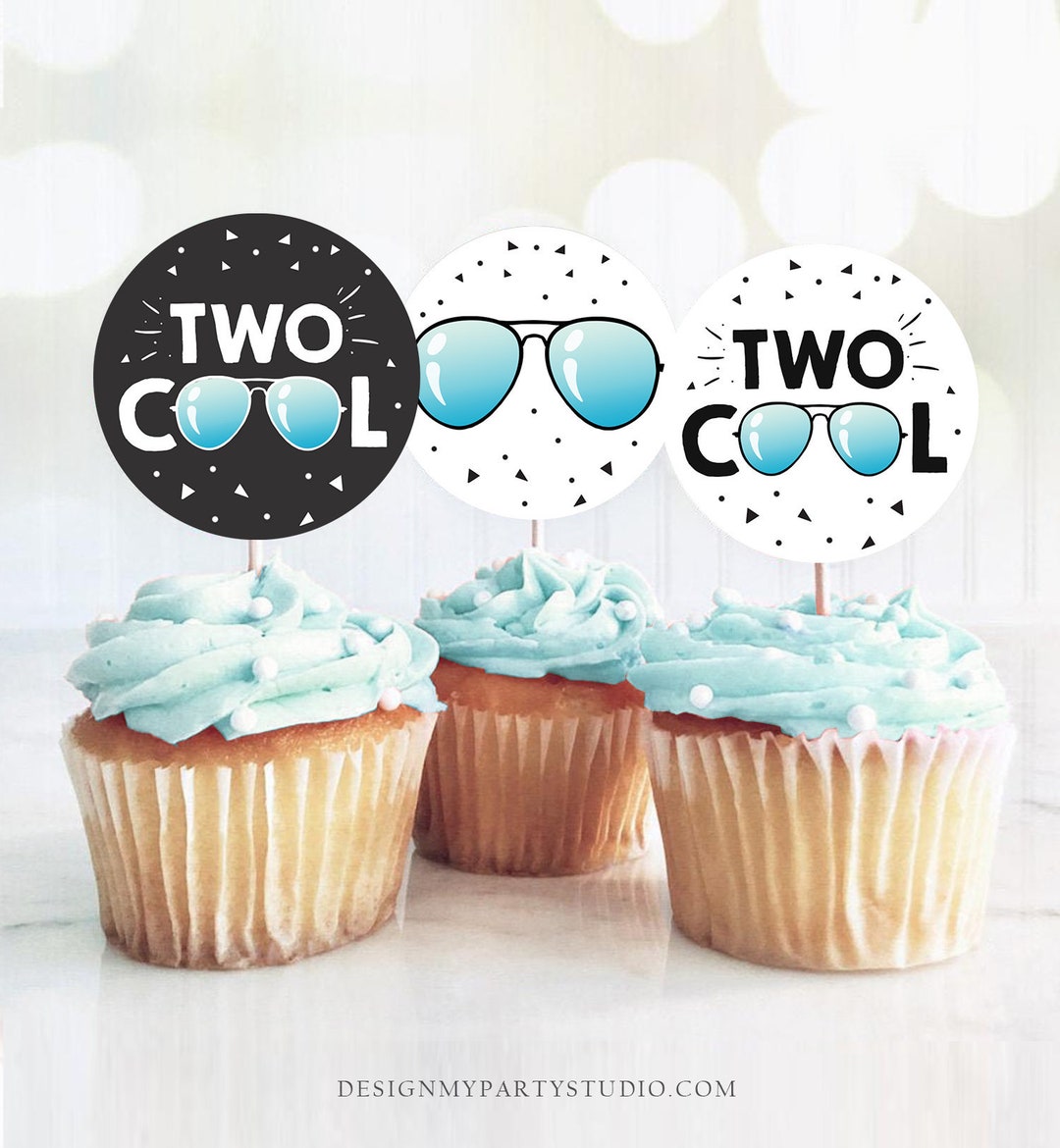 Two Cool Cupcake Toppers Favor Tags Boy 2nd Birthday Party Decoration I ...