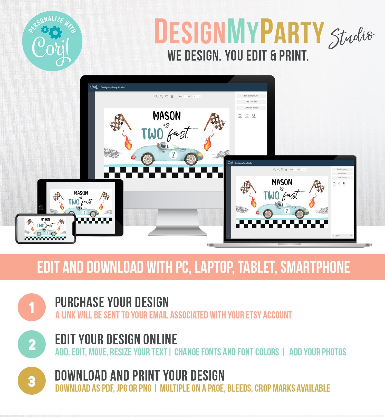 Editable Two Fast Gable Box Favor Label Race Car Birthday - Etsy