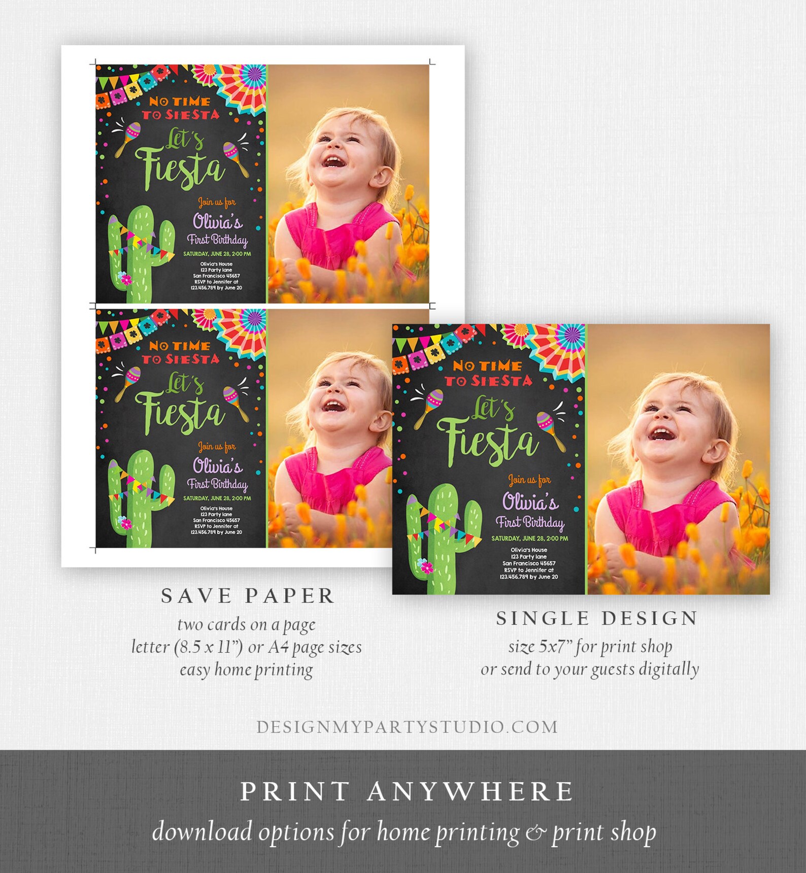 Editable Let's Fiesta Birthday Invitation No Time to - Etsy