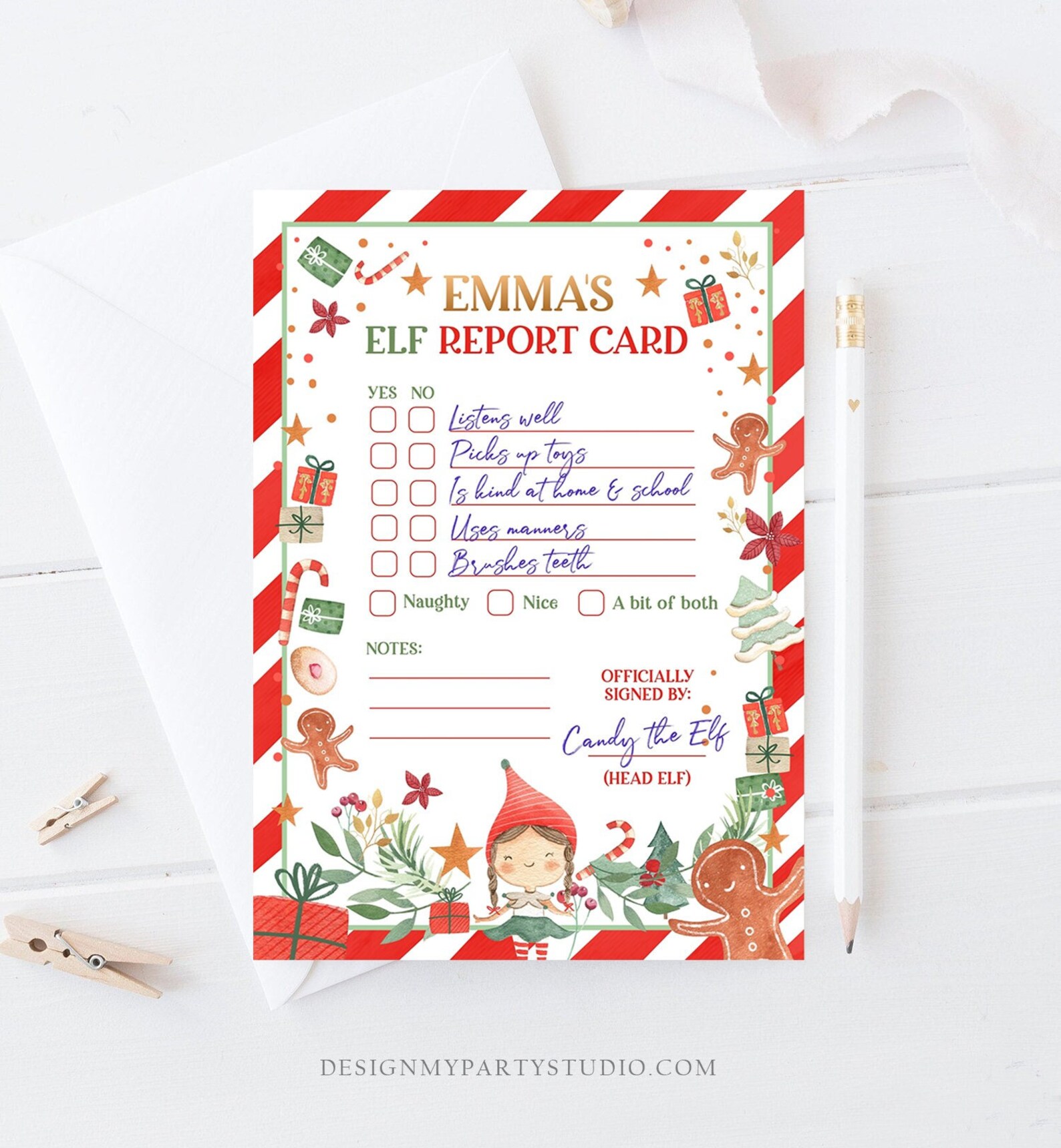 Editable Elf Report Card Personalized Girl Christmas Elf Letter From ...