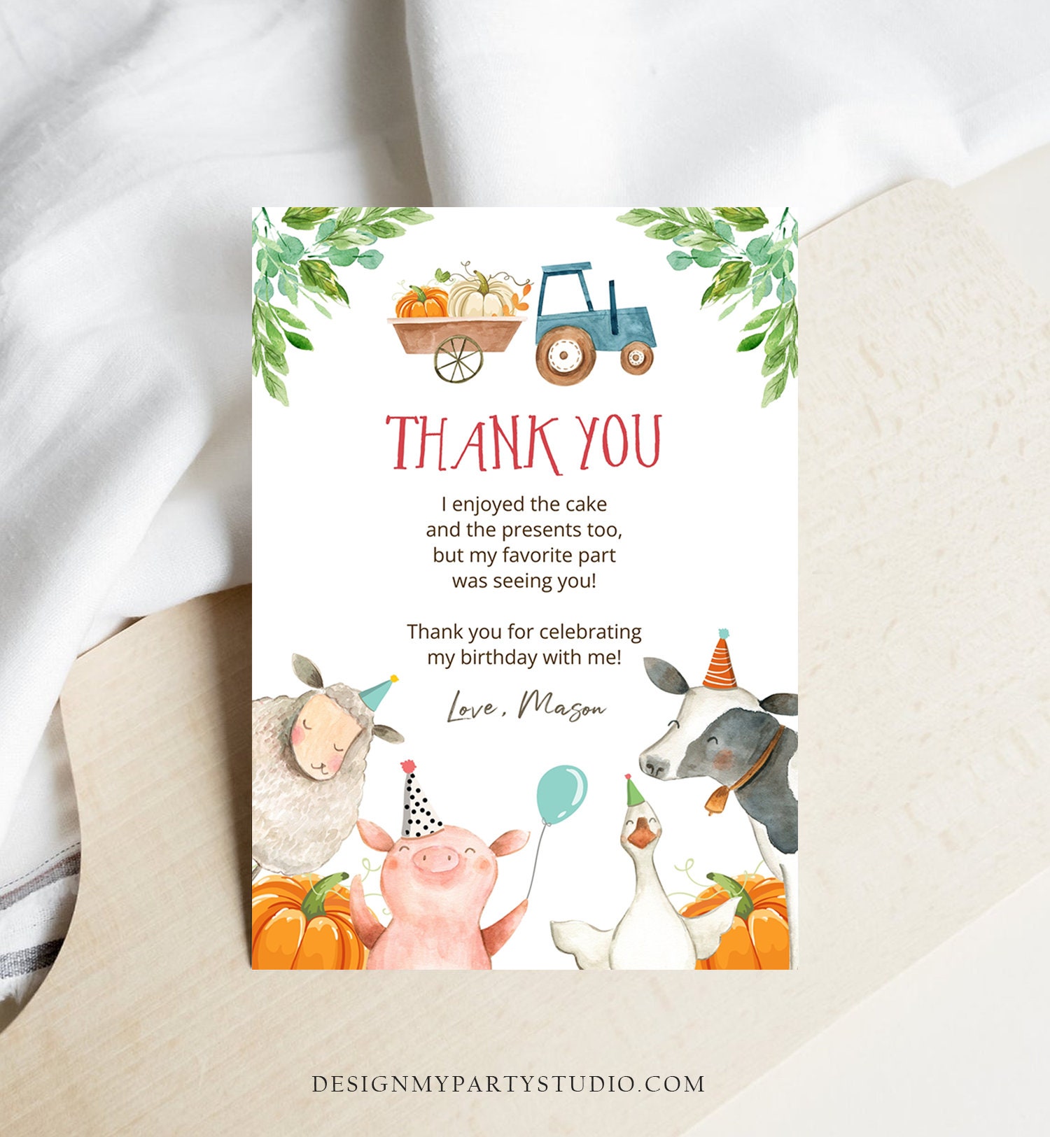 Editable Farm Animals Thank You Card Pumpkin Boy Red Gingham - Etsy