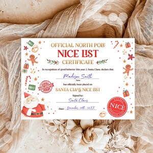 Editable Santa Claus Official Nice List Certificate Letter From Desk ...