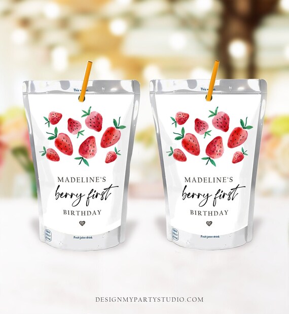 Editable Strawberry Capri Sun Labels Juice Pouch Labels Strawberry ...
