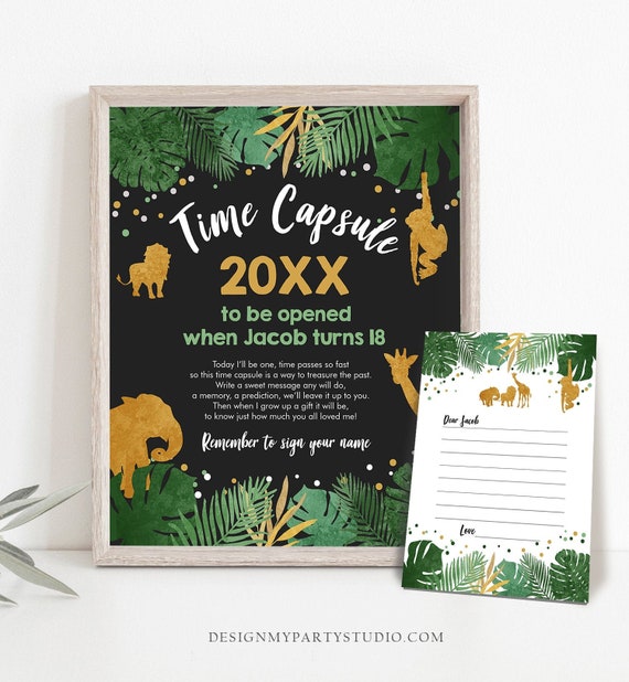 Editable Safari Animals Time Capsule Wild One First Birthday Party ...