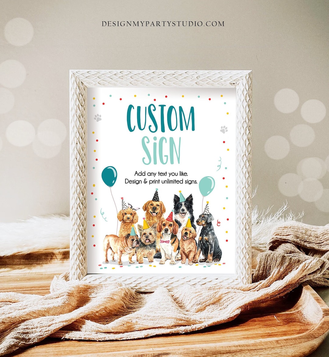 Editable Custom Sign Puppy Birthday Dog Birthday Party Sign Boy Pawty ...