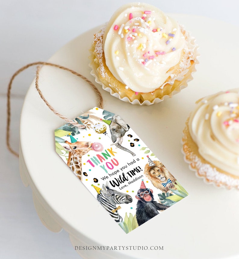 Editable Party Animals Favor Tags Wild One Animals Thank You Tags ...