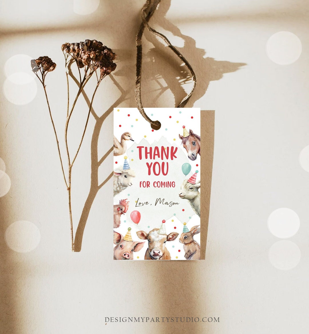 Editable Farm Animals Favor Tag Boy Farm Birthday Thank You Gift Tags ...