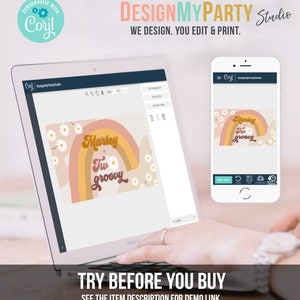 Editable Groovy Birthday Backdrop Two Groovy Birthday Girl Retro Daisy ...