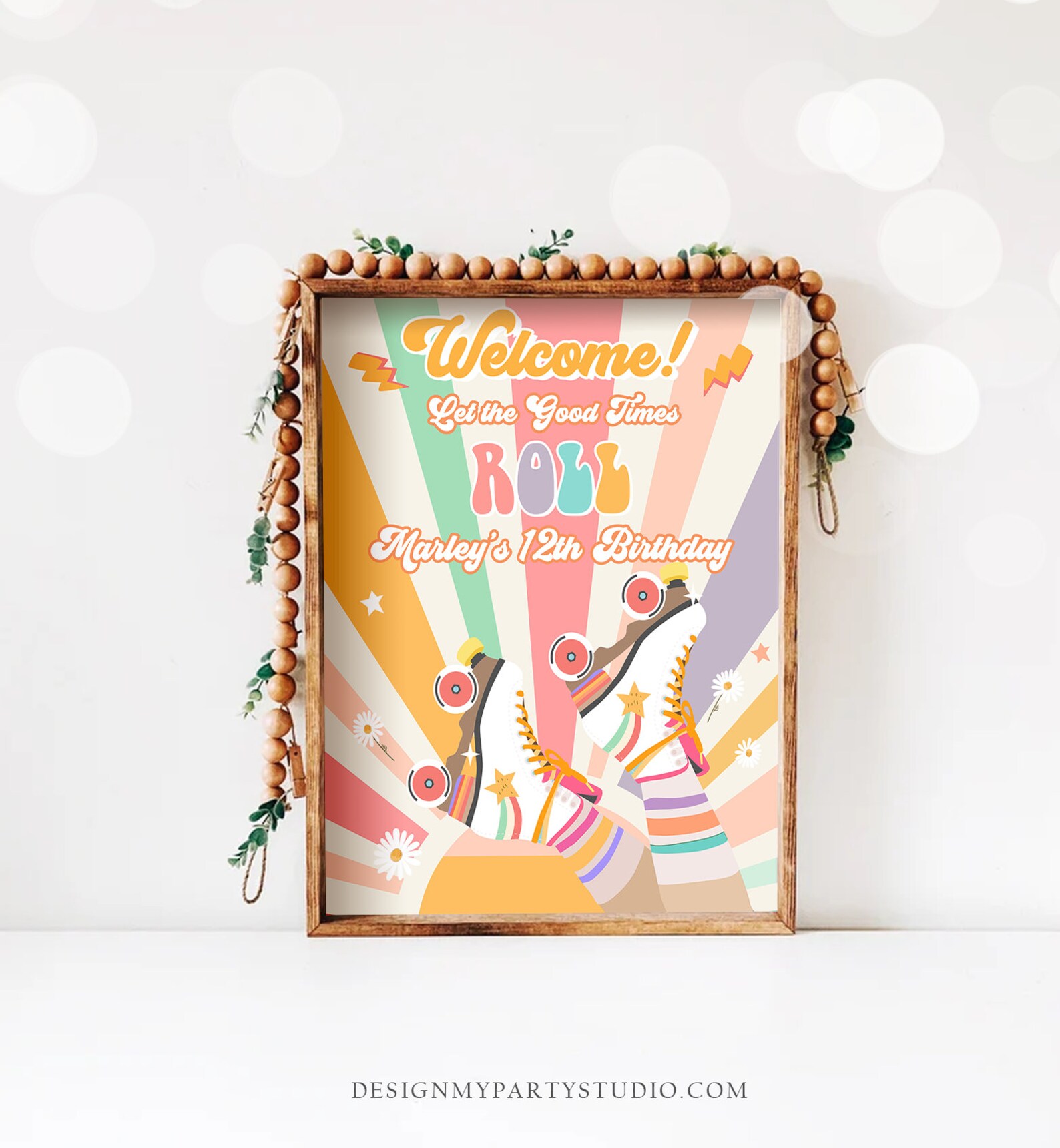 Editable Roller Skate Birthday Welcome Sign Retro Skating - Etsy