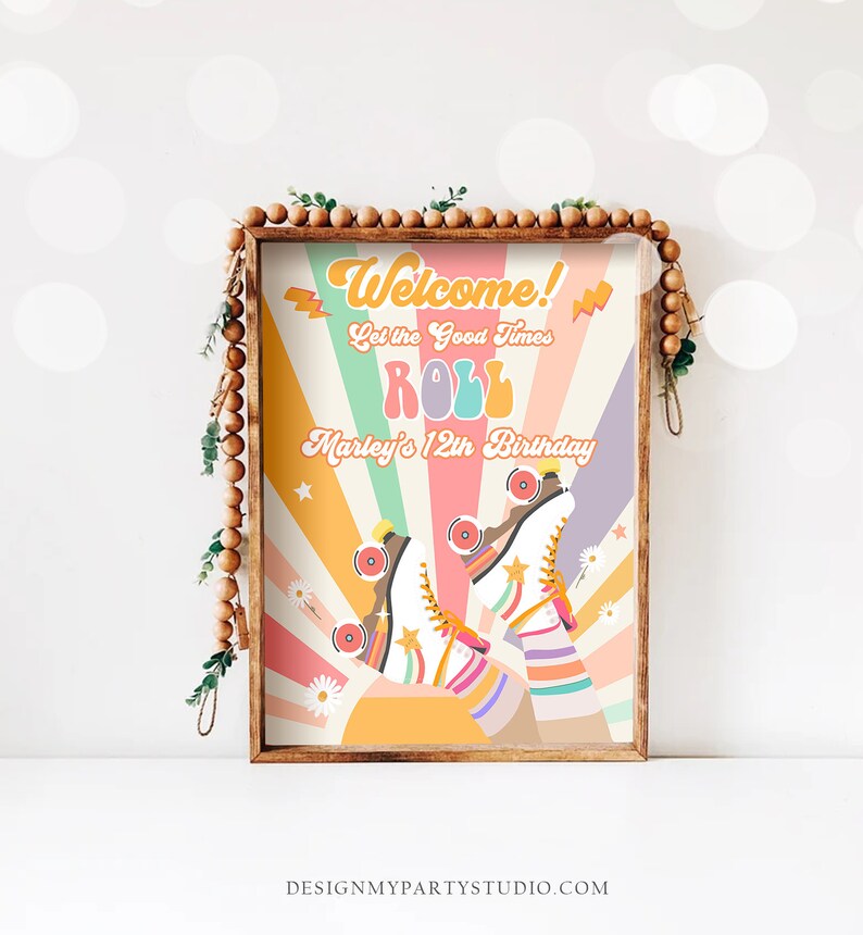 Editable Roller Skate Birthday Welcome Sign Retro Skating - Etsy